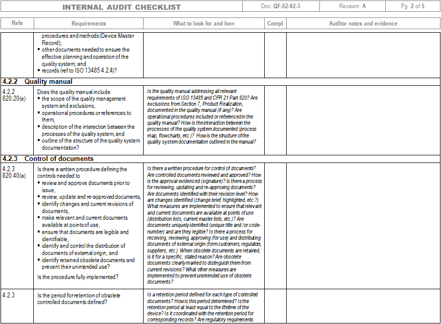 Iso 13485 Internal Audit Checklist